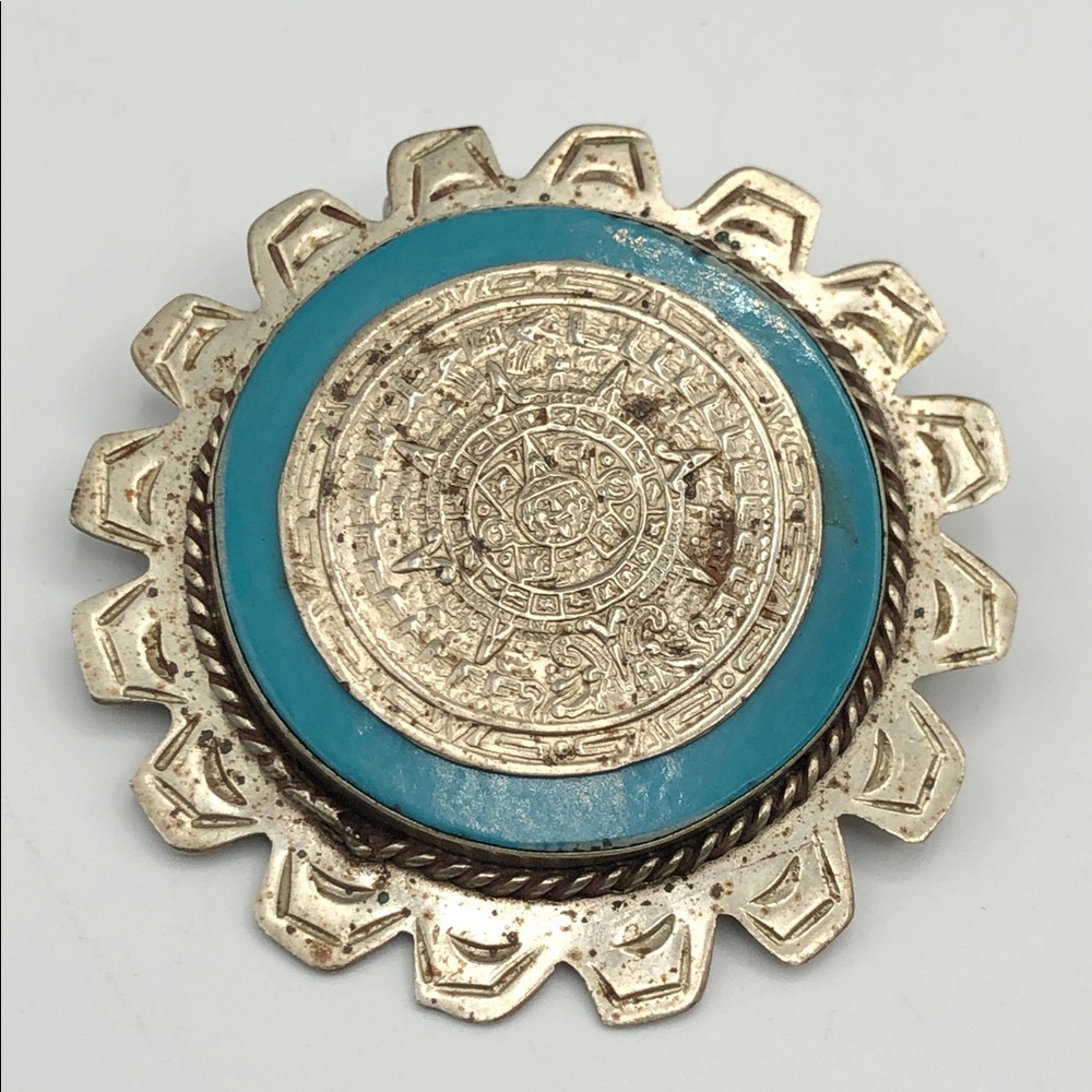 Hecho En Mexico Aztec Enamel Vintage Brooch Pendant P… - Gem